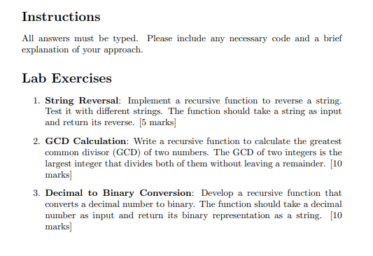Solved InstructionsAll answers must be typed. Please include | Chegg.com