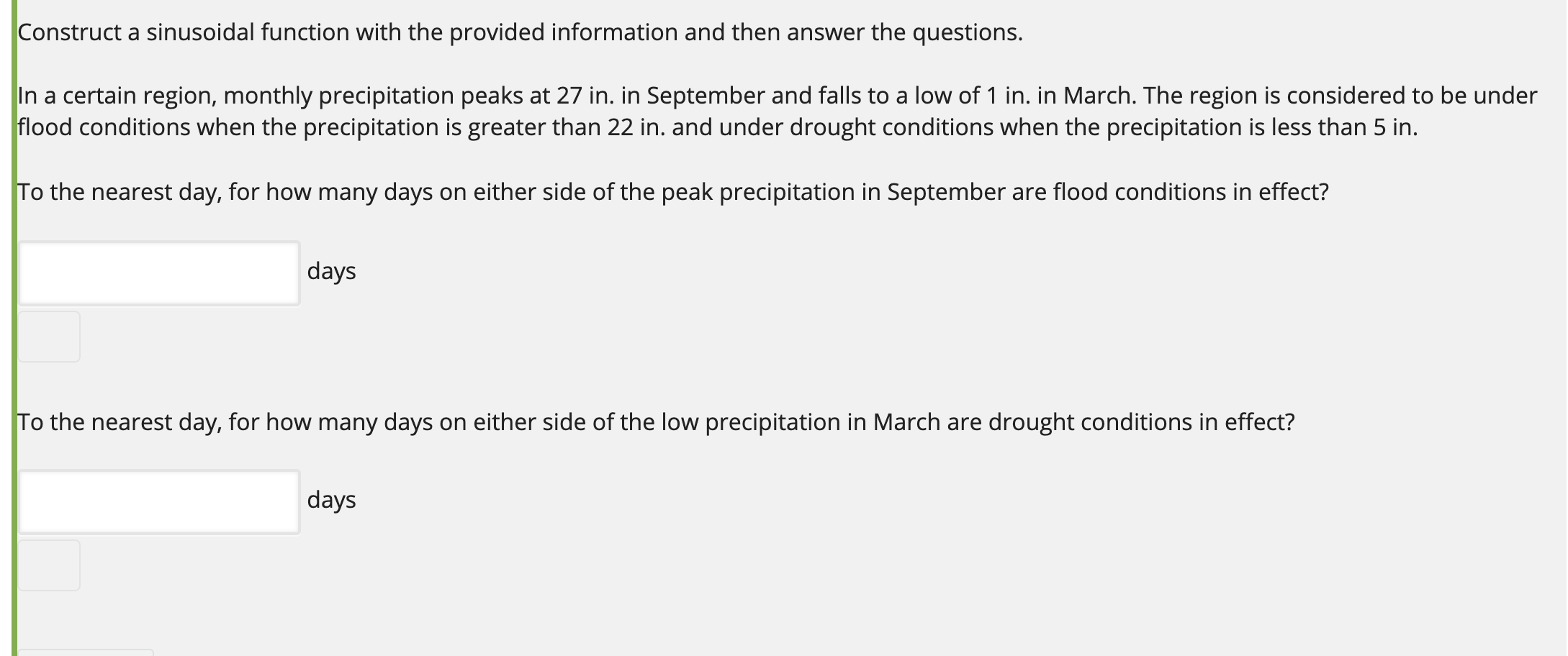 Solved Construct a sinusoidal function with the provided | Chegg.com
