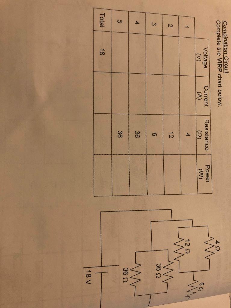 Solved Combination Circuit Complete the VIRP chart below. | Chegg.com