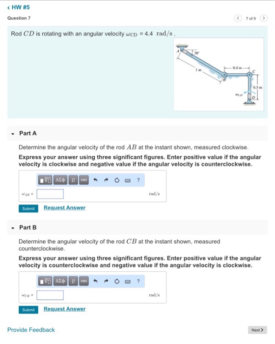 Solved Question 7 Rod CD is rotating with an angular | Chegg.com