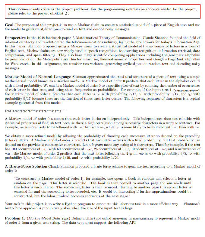 Solved This document only contains the project problems. For | Chegg.com