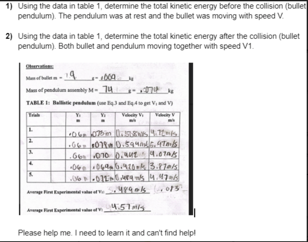 Solved 1) Using the data in table 1 , determine the total | Chegg.com