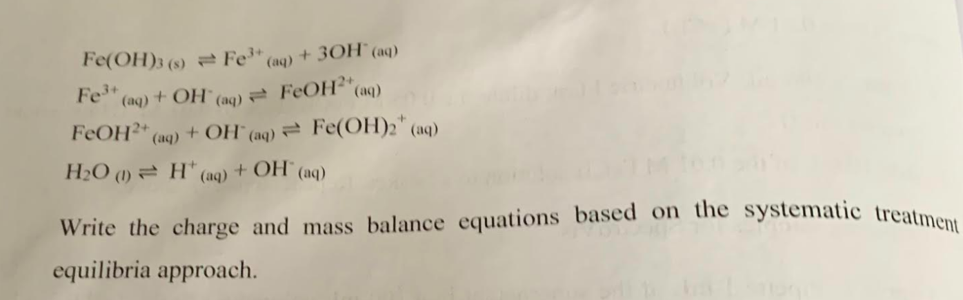 Fe(OH)3 (s) Fe Fe3 30H (aq) + (aq) +OH (aq)FeOH (aq) | Chegg.com