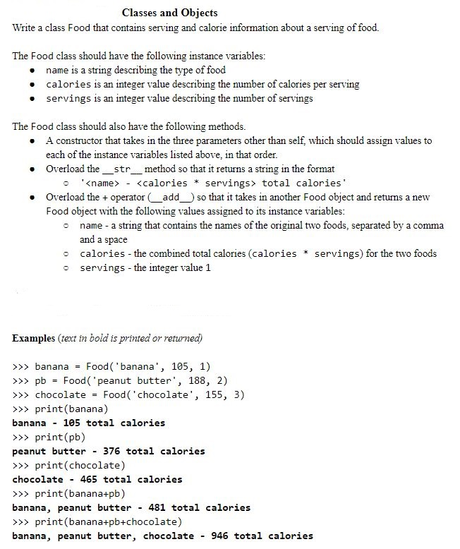 Solved Classes and Objects Write a class Food that contains | Chegg.com