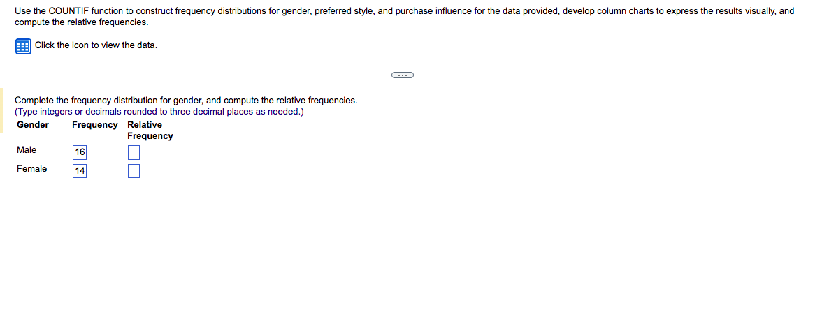 Solved Use the COUNTIF function to construct frequency | Chegg.com