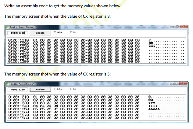 Solved Write an assembly code to get the memory values shown | Chegg.com