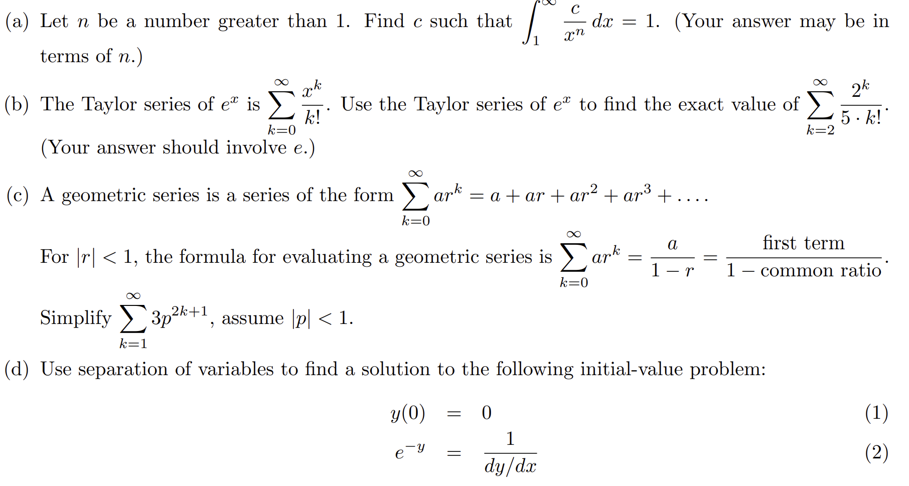 Solved (a) Let n be a number greater than 1. Find c such | Chegg.com
