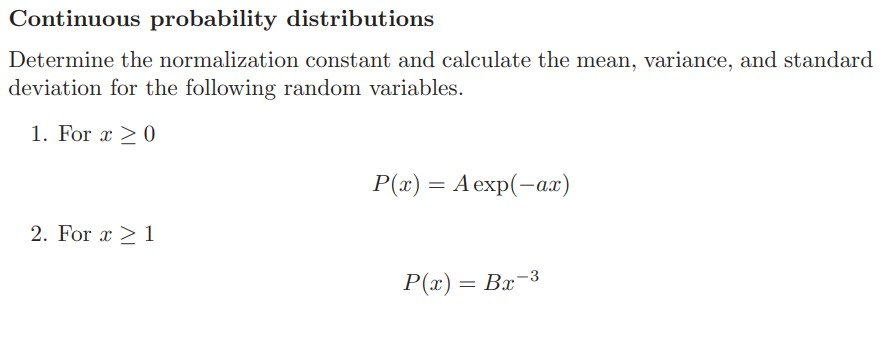 Solved Continuous probability distributions Determine the | Chegg.com