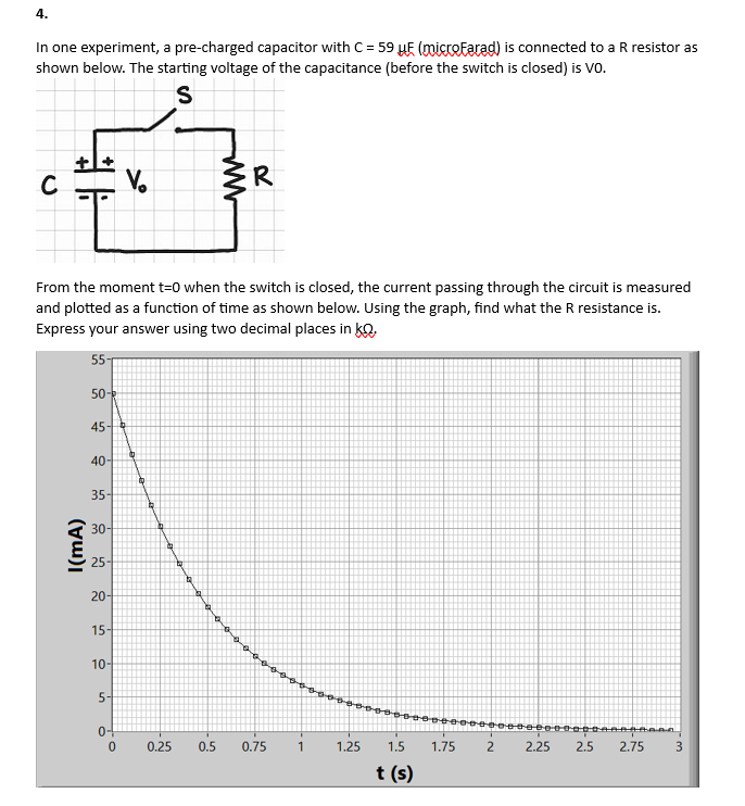 Solved In one experiment, a pre-charged capacitor with | Chegg.com