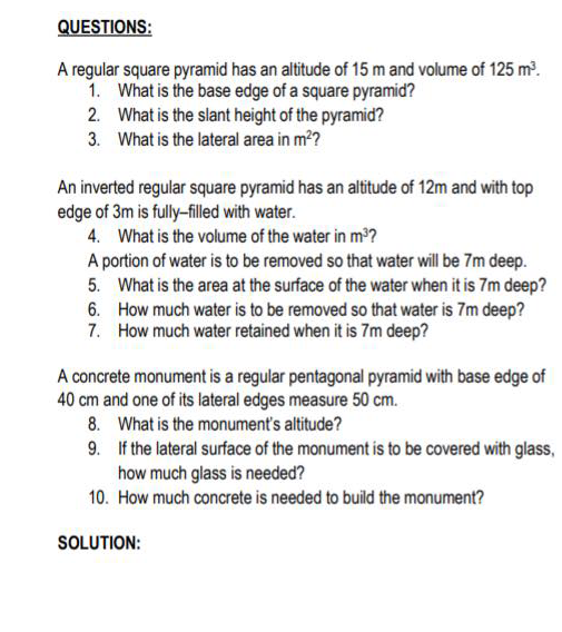 Solved QUESTIONS: A regular square pyramid has an altitude | Chegg.com