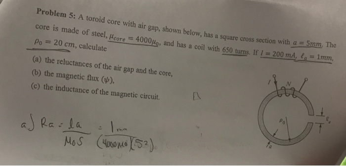 Solved Problem 5: A toroid core with air gap, shown below, h | Chegg.com