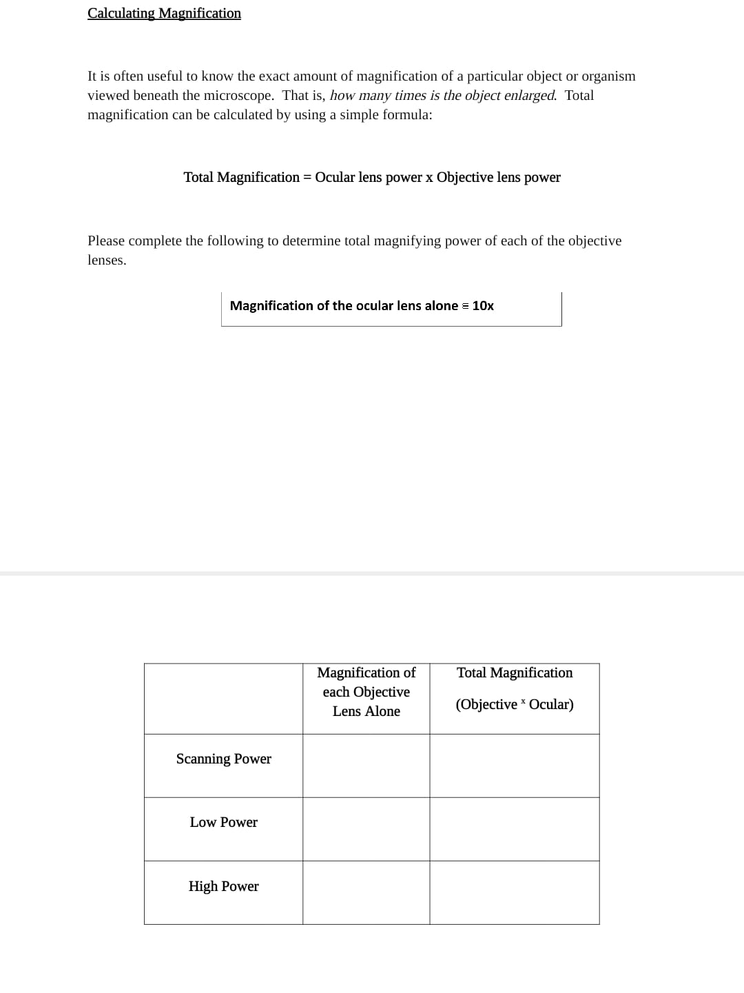 Solved Calculating Magnification It is often useful to know | Chegg.com