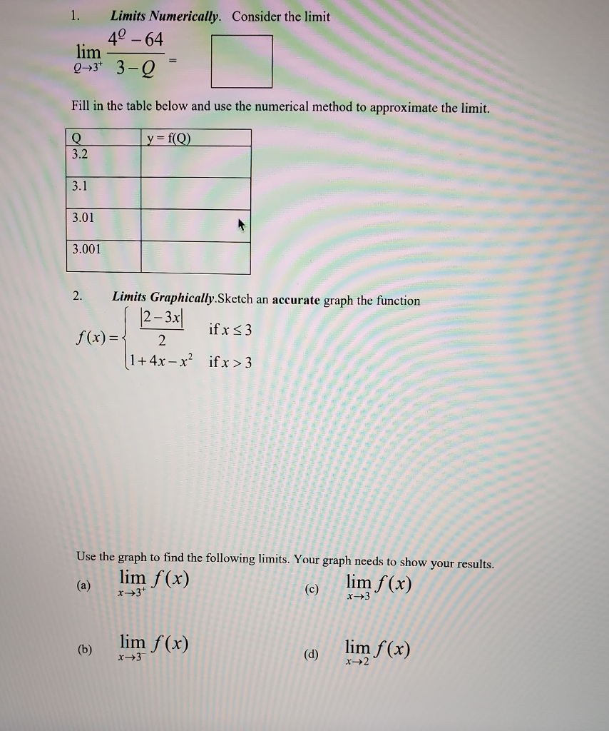 Solved 1. Limits Numerically. Consider the limit 42 – 64 lim | Chegg.com
