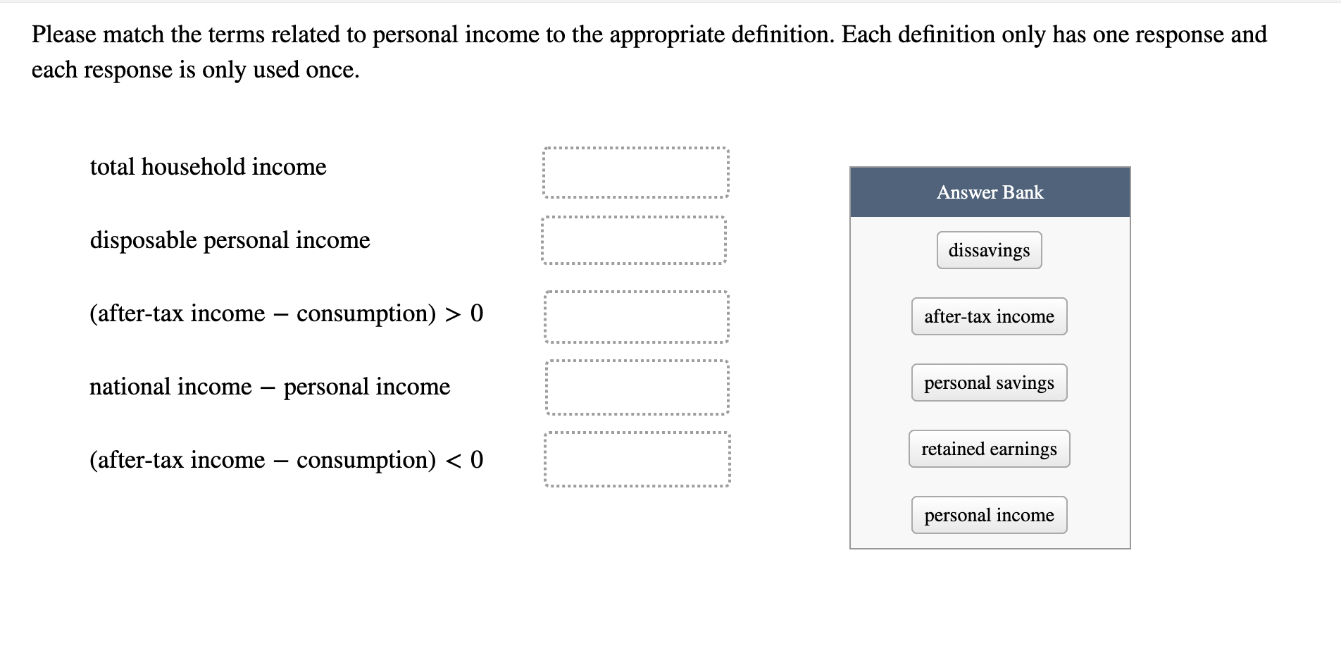 Solved Please match the terms related to personal income to | Chegg.com