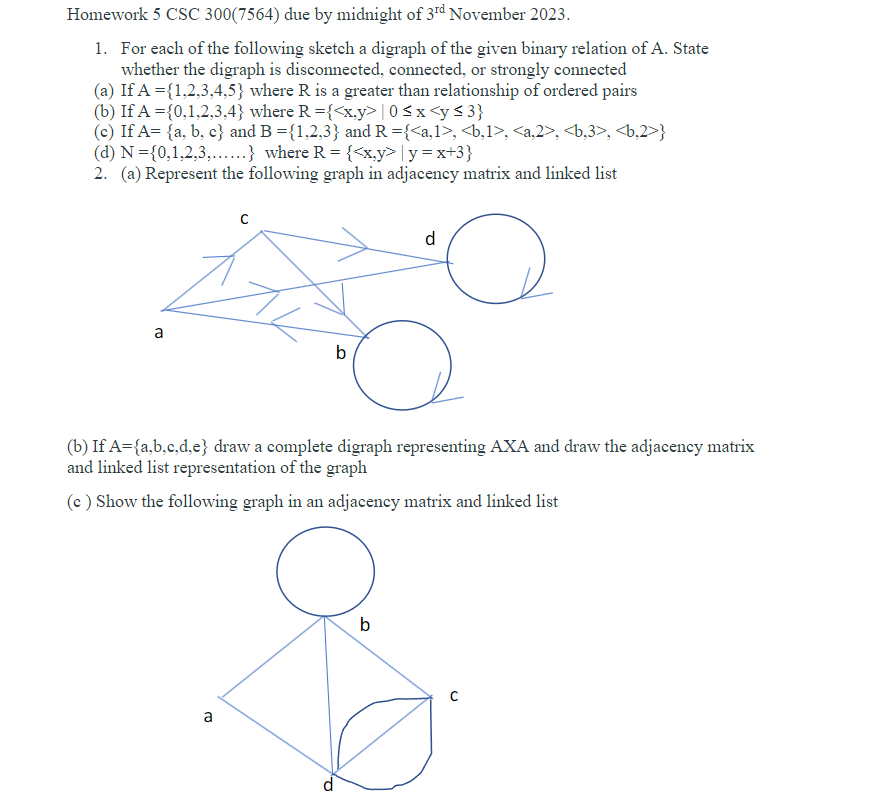 Homework 5 Csc 300 7564 Due By Midnight Of 3rd
