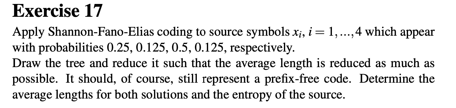 Solved Exercise 17 Apply Shannon-Fano-Elias coding to source | Chegg.com