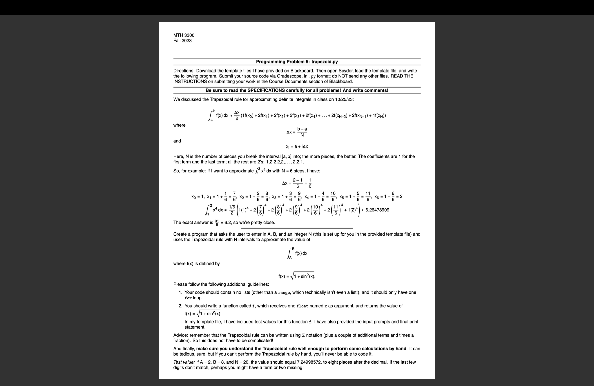 Solved Programming Problem 5: trapezoid.py Directions: | Chegg.com