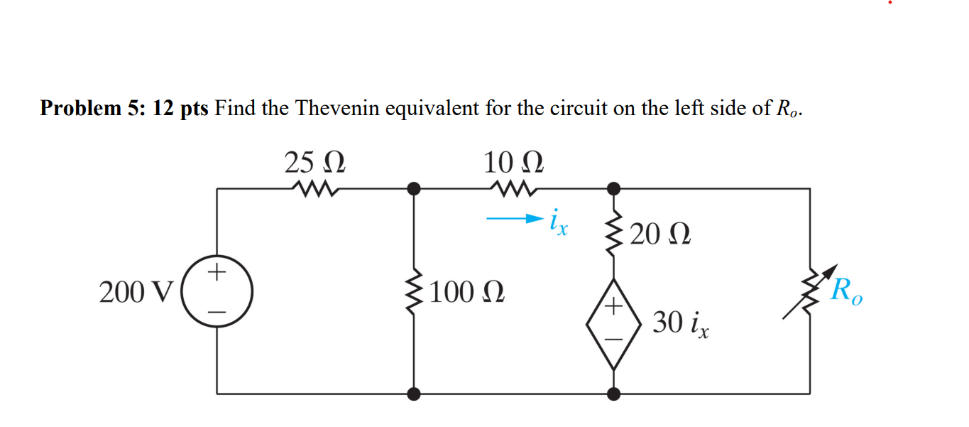 Solved Problem 5: 12pts Find the Thevenin equivalent for the | Chegg.com