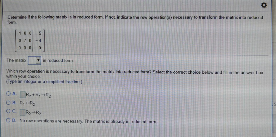 Solved Determine if the following matrix is in reduced form. | Chegg.com