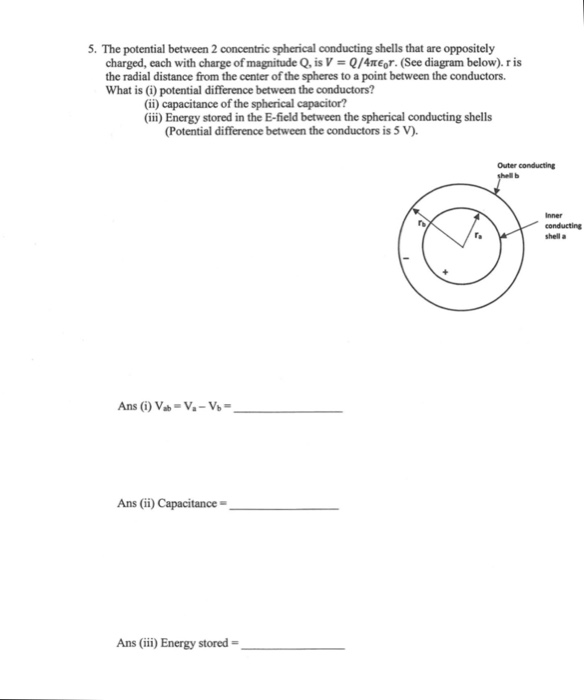 Solved The potential between 2 concentric spherical | Chegg.com