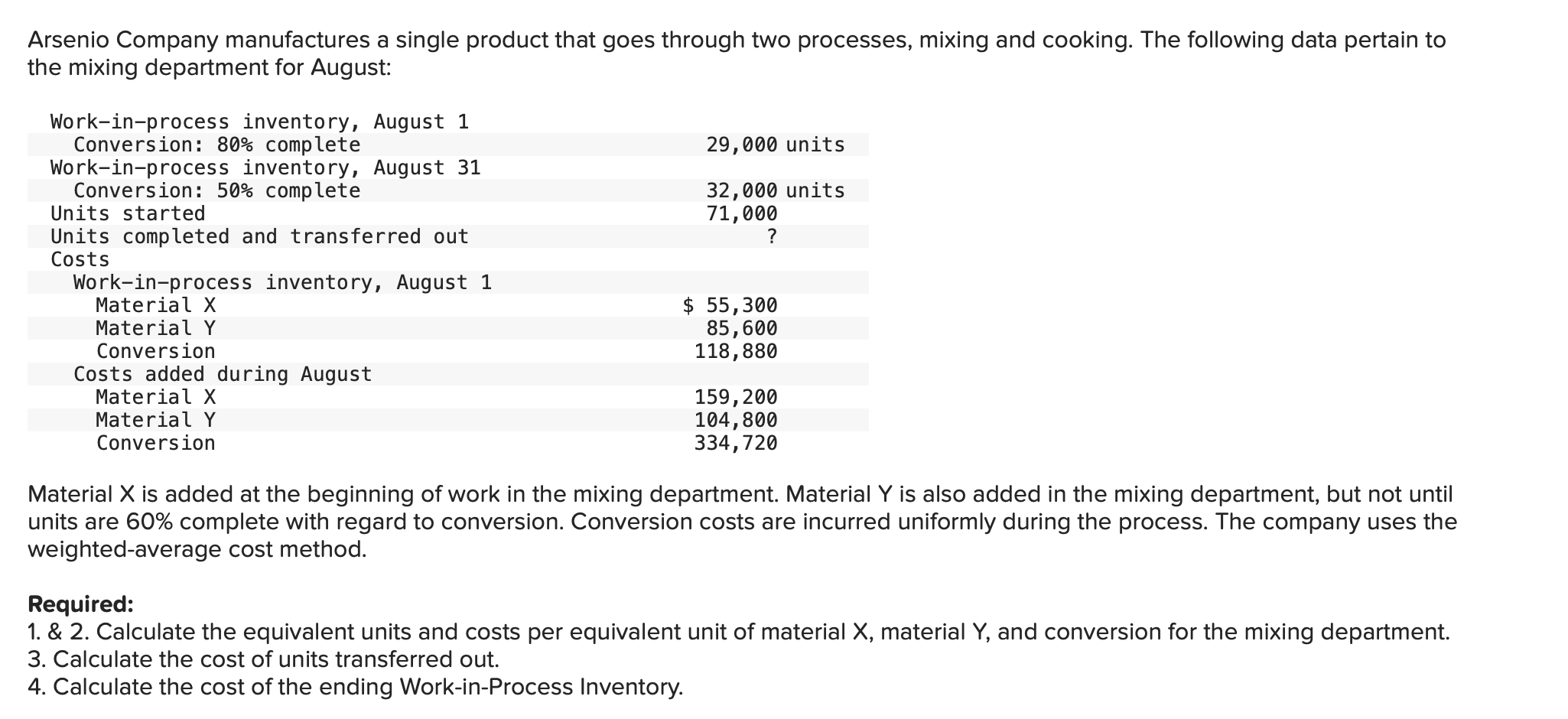 Solved Arsenio Company manufactures a single product that | Chegg.com
