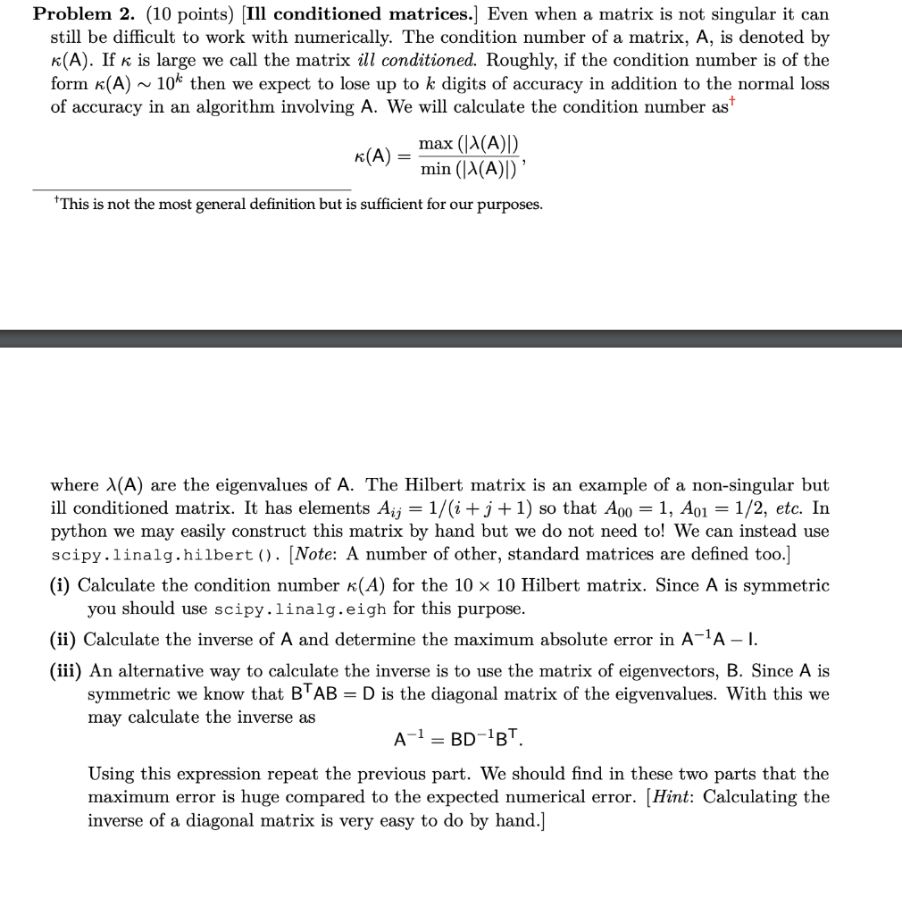 Problem 2 10 Points [ill Conditioned Matrices ]