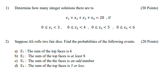 1) Determine how many integer solutions there are to | Chegg.com