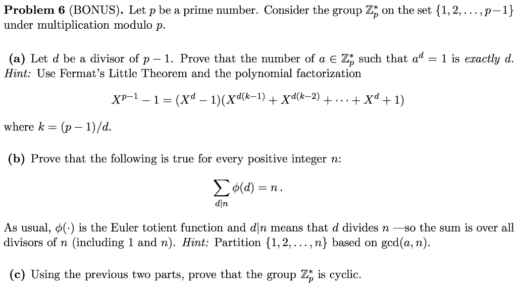 Solved Problem 6 (BONUS). Let p be a prime number. Consider | Chegg.com