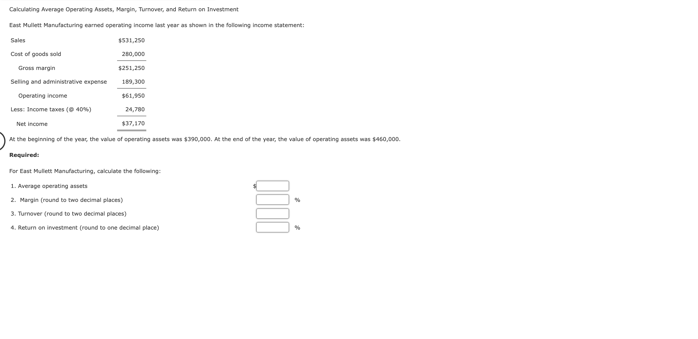 Solved Calculating Average Operating Assets, Margin, | Chegg.com
