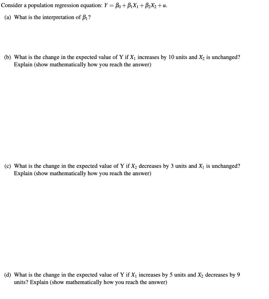 Solved Tonsider A Population Regression Equation 