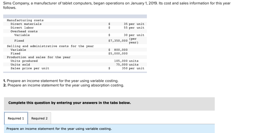 Solved Sims Company, a manufacturer of tablet computers, | Chegg.com