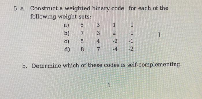 Solved 5. a. Construct a weighted binary code for each of | Chegg.com