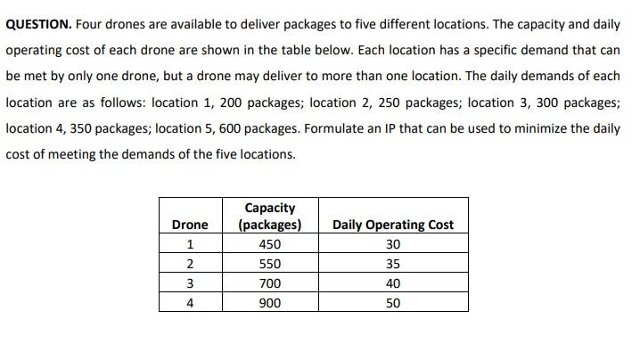 Solved QUESTION. Four drones are available to deliver | Chegg.com