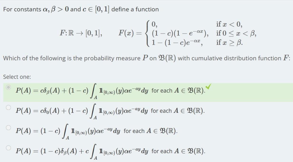 Solved For constants α,β>0 and c∈[0,1] define a function | Chegg.com