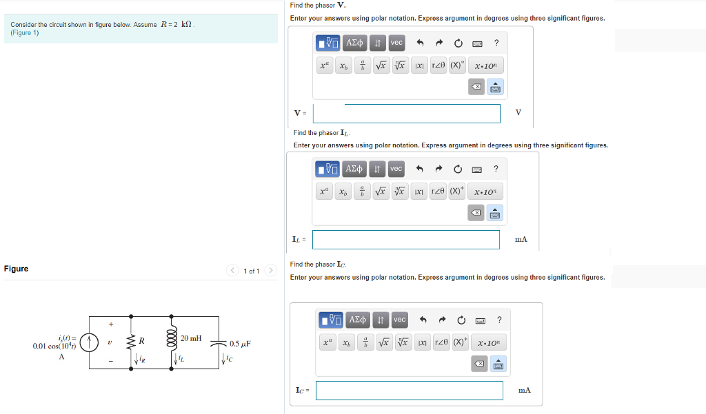 Solved Find The Phasor V Enter Your Answers Using Polar 