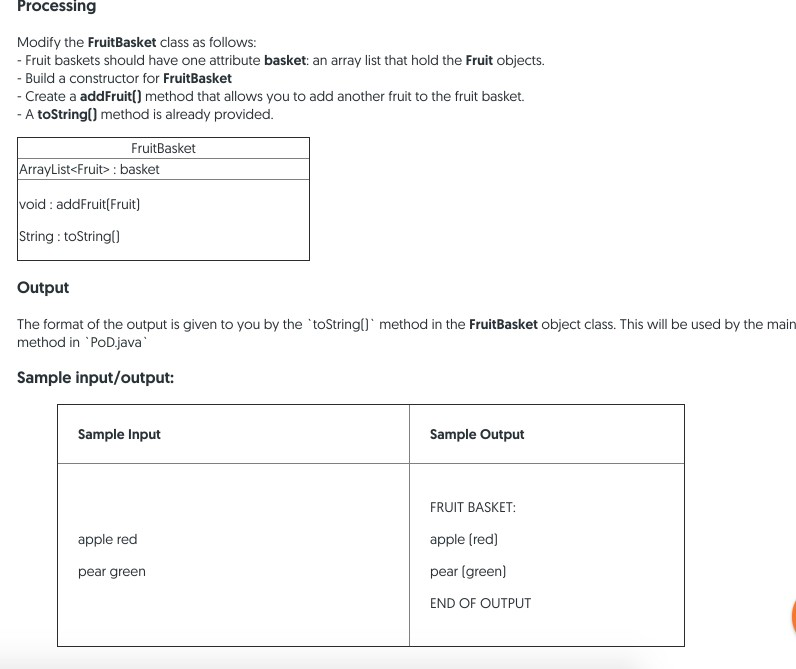 Solved import java.util. *; public class FruitBasket | Chegg.com