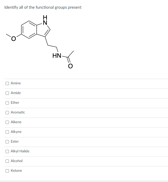 Solved Identify all of the functional groups present Amine | Chegg.com
