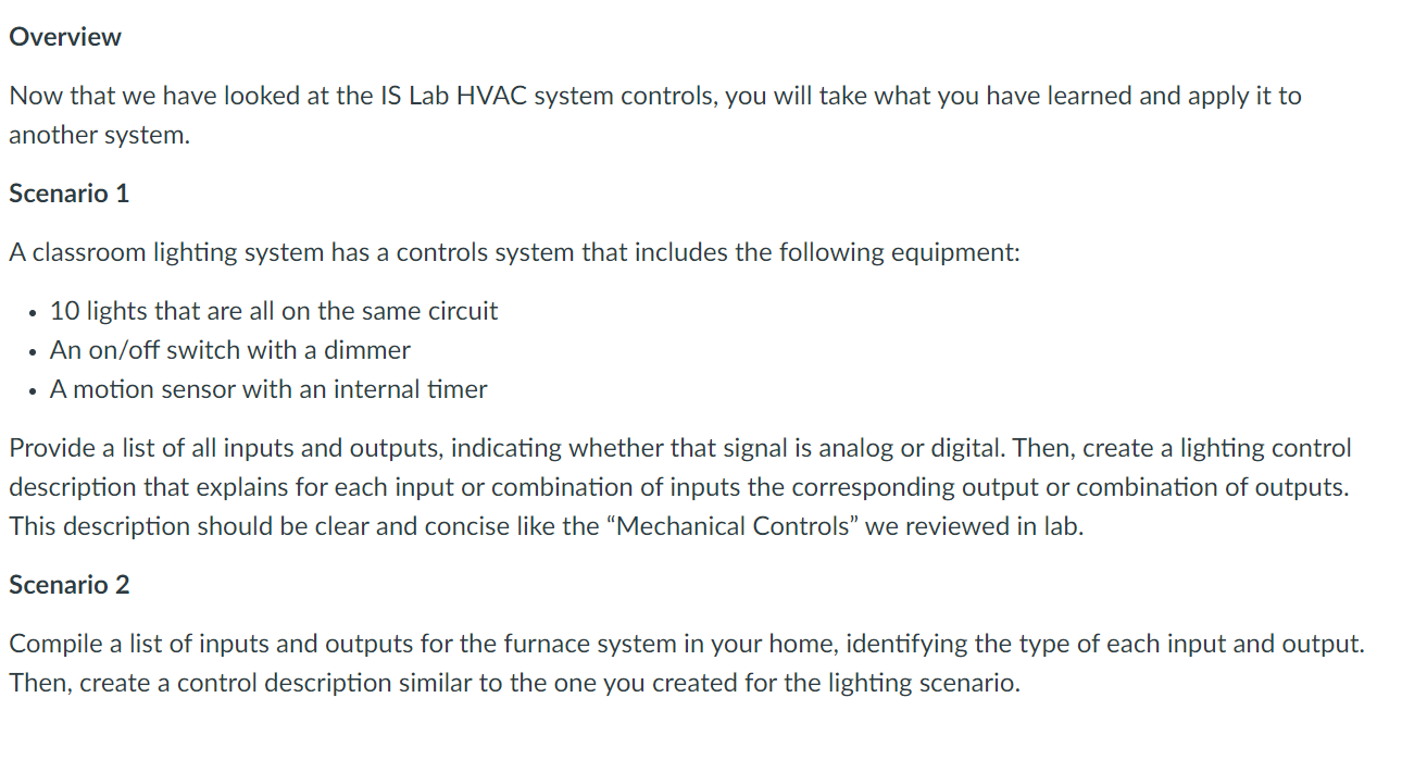 Overview Now that we have looked at the IS Lab HVAC | Chegg.com