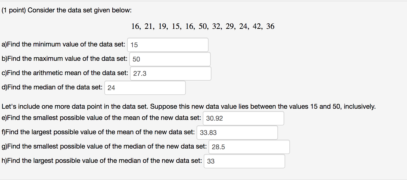 Solved (1 point) Consider the data set given below: | Chegg.com