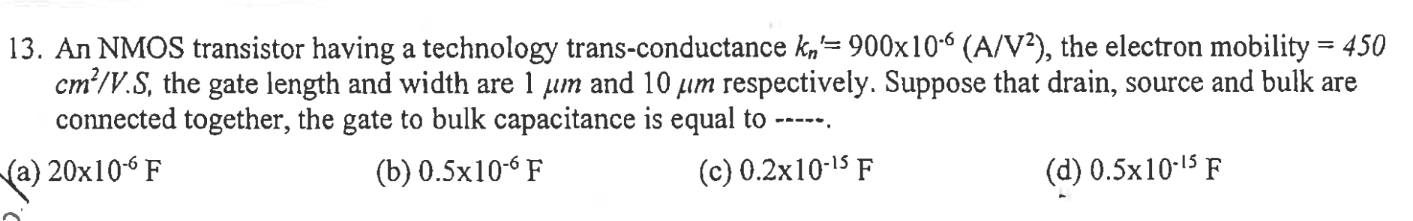 Solved 13. An NMOS transistor having a technology | Chegg.com