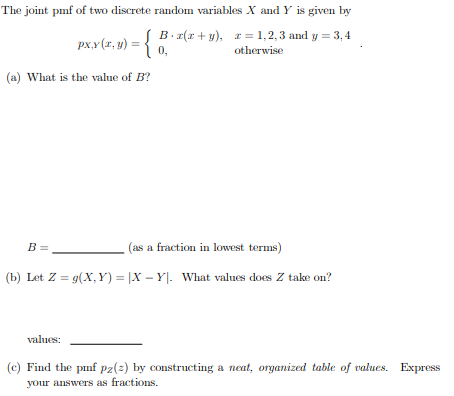 Solved The joint pmf of two discrete random variables X and | Chegg.com