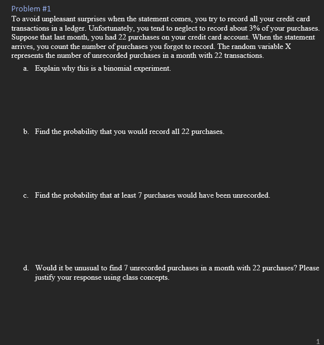 Solved Problem #1To avoid unpleasant surprises when the | Chegg.com