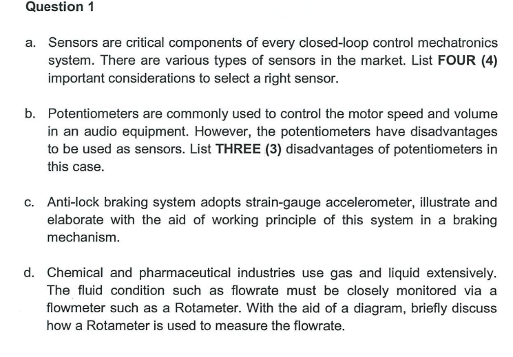 Solved a. Sensors are critical components of every | Chegg.com