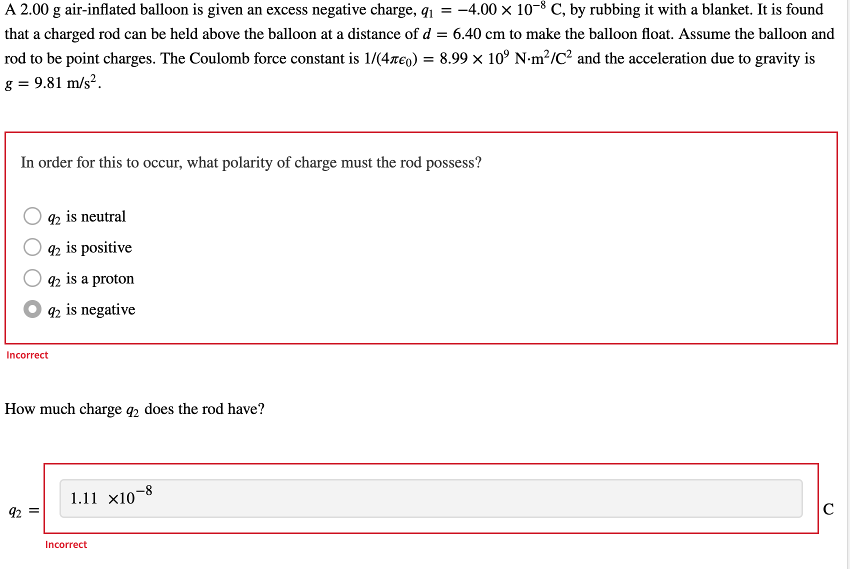 Solved A 2.00 g air-inflated balloon is given an excess | Chegg.com