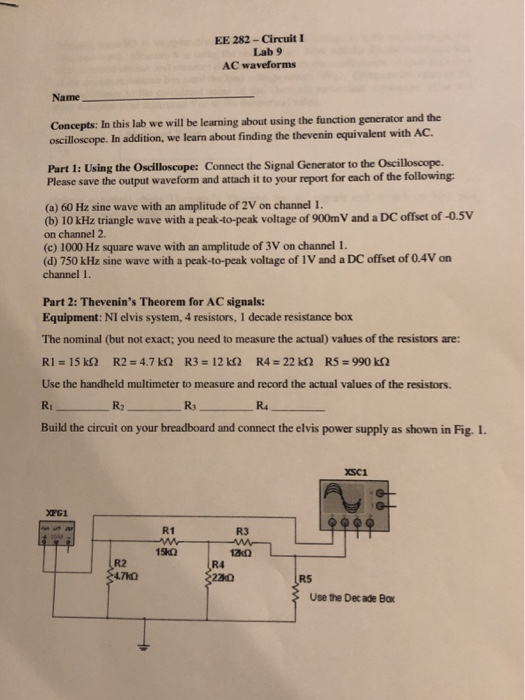 Solved EE 282-Circuit I Lab 9 AC waveforms Name Concepts: In | Chegg.com