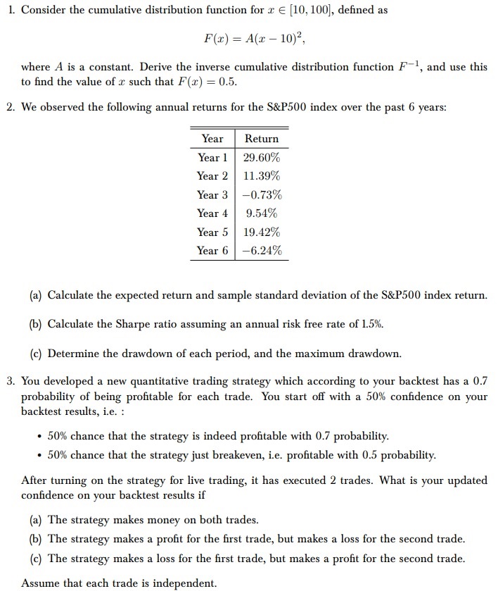 Solved 1. Consider the cumulative distribution function for | Chegg.com