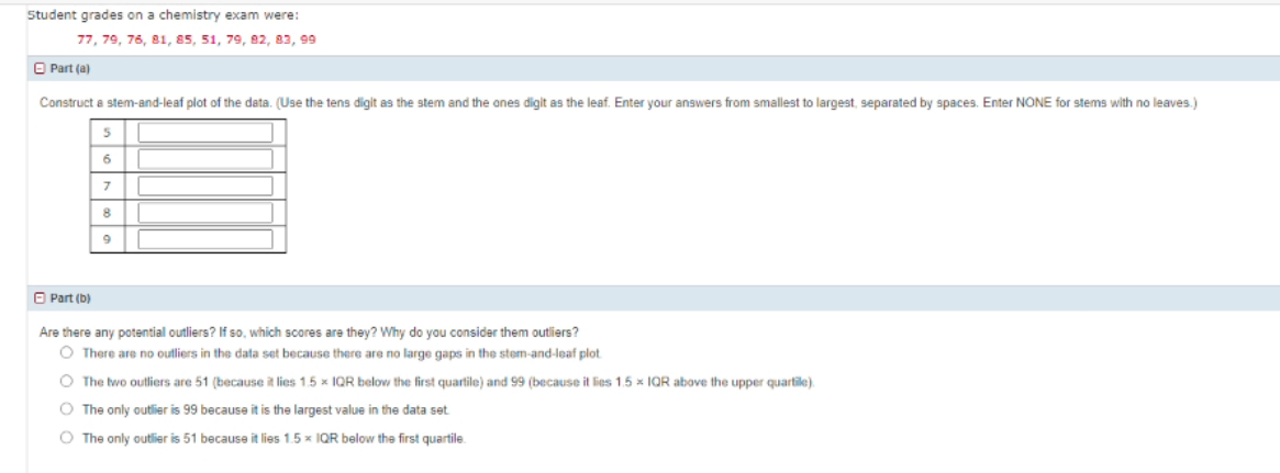 Solved Student grades on a chemistry exam were: 77, 79, 76, | Chegg.com