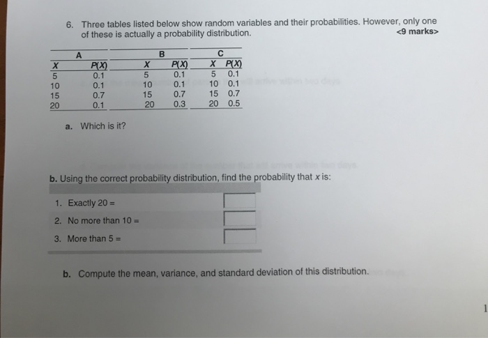 Solved Three tables listed below show random variables and | Chegg.com