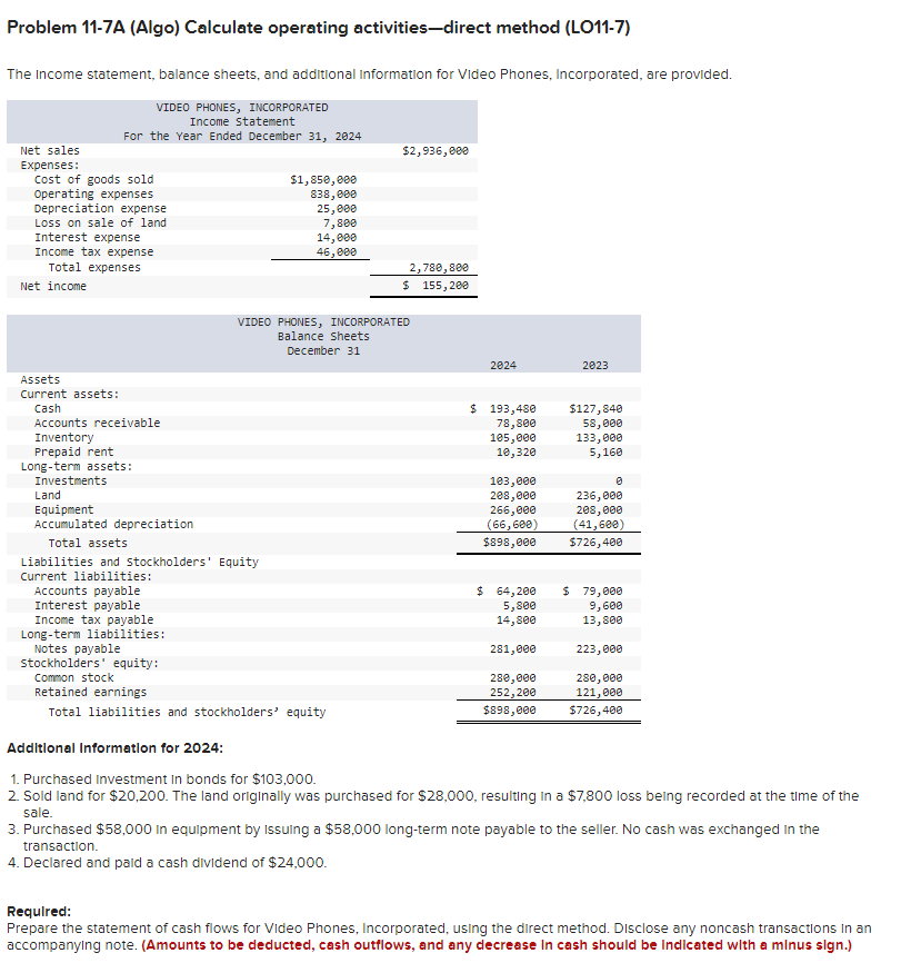 Solved Problem 11-7A (Algo) Calculate operating | Chegg.com