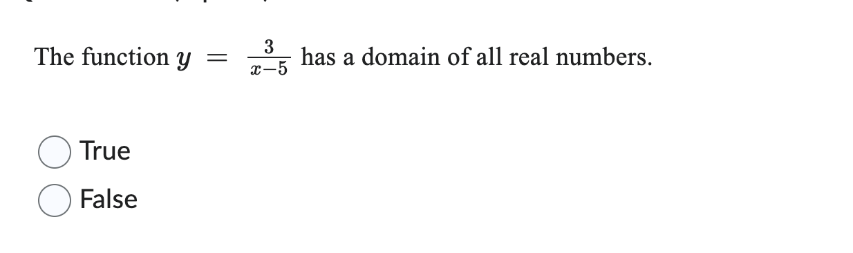 Solved The function y=x−53 has a domain of all real numbers. | Chegg.com